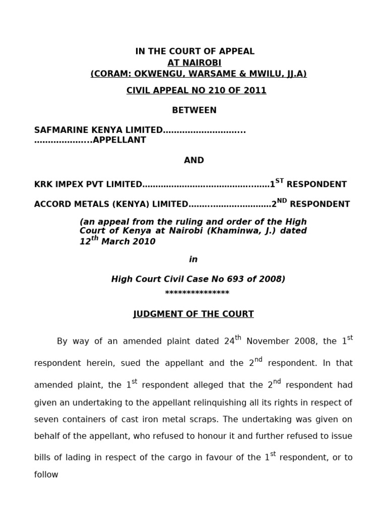 Civil Appeal No 210 of 2011 | PDF | Guarantee | Judgment (Law)