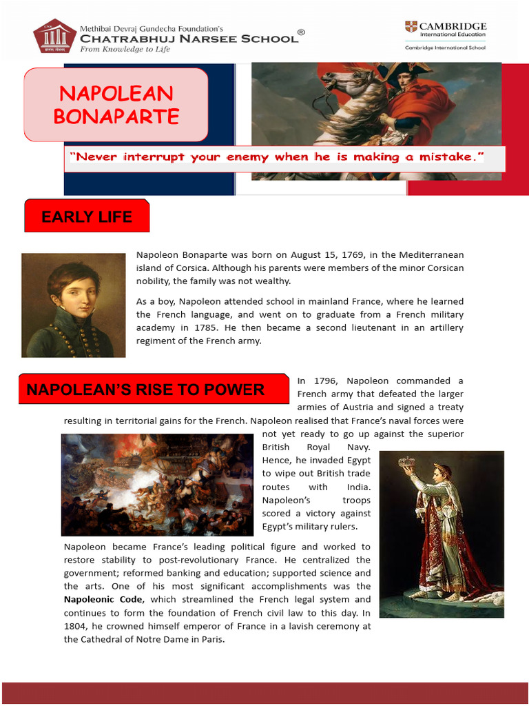 Napolean Bonaparte Handout | PDF | Napoleon | First French Empire