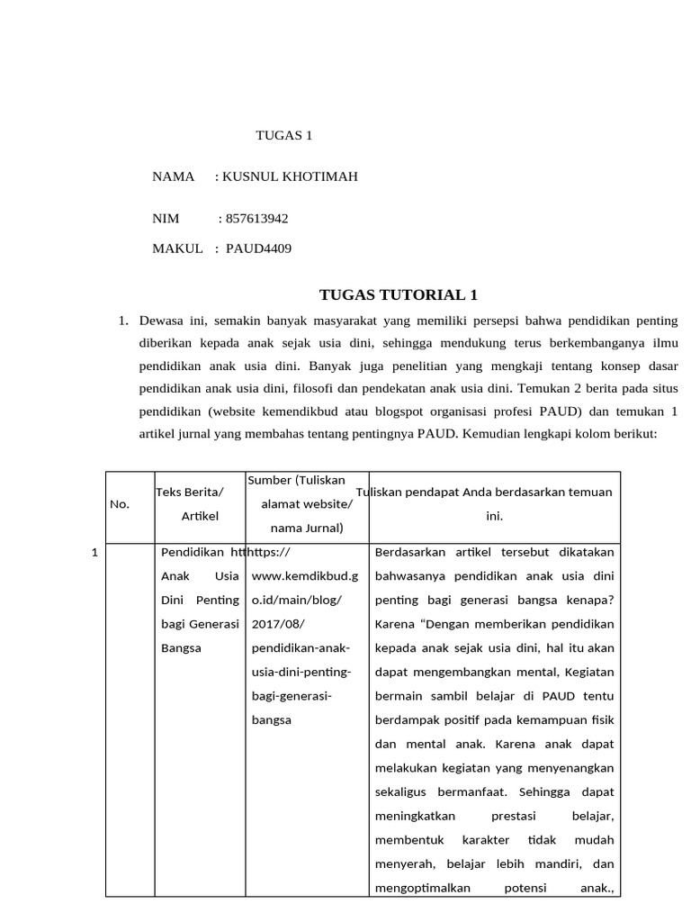 Tugas 1 - Kusnul Khotimah - 857613942 - Paud4409 | PDF