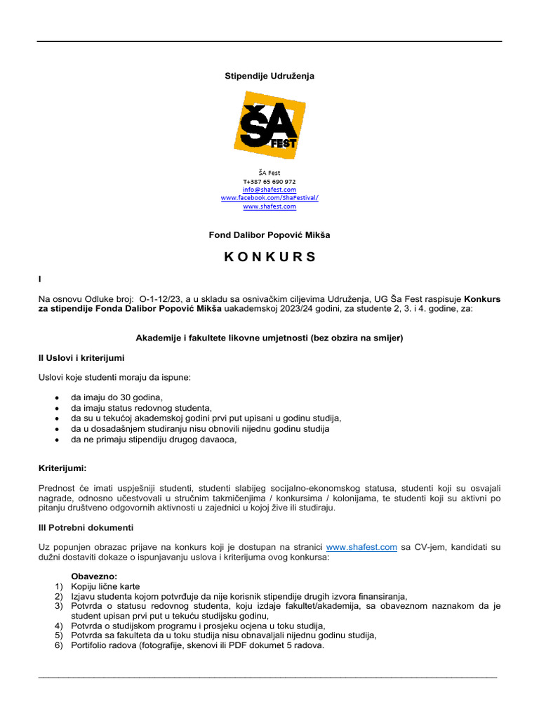 Konkurs Za Stipendiju 2024 | PDF
