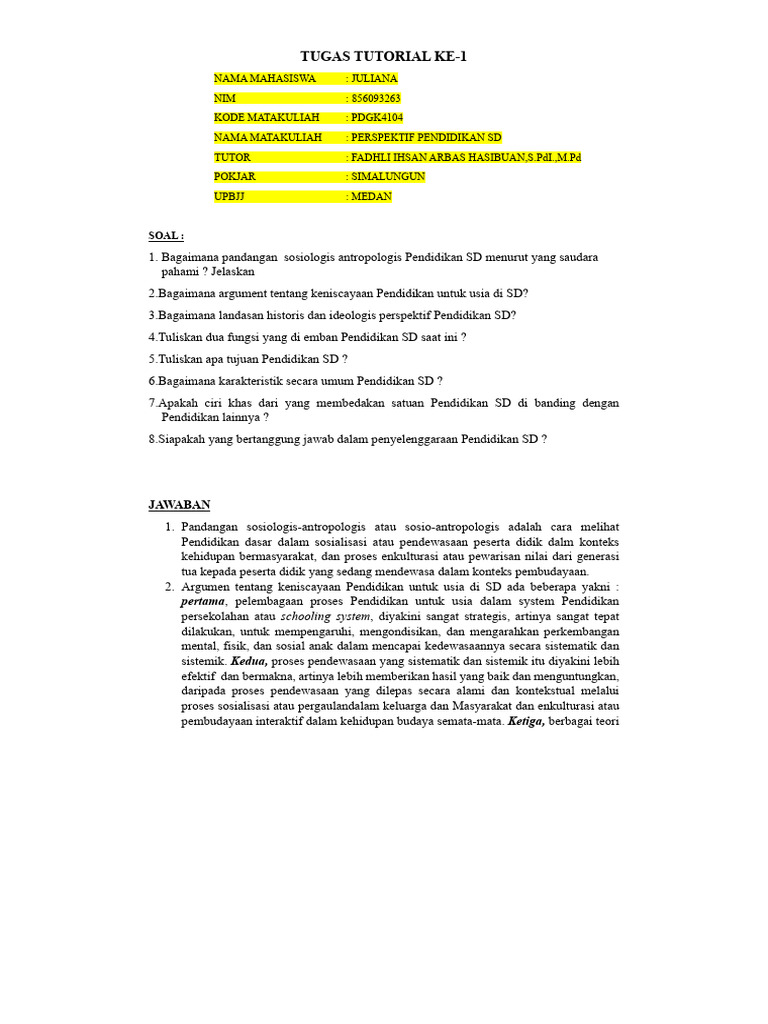 Juliana856093263 TT1 Perspektif Pend SD | PDF | Sains & Matematika