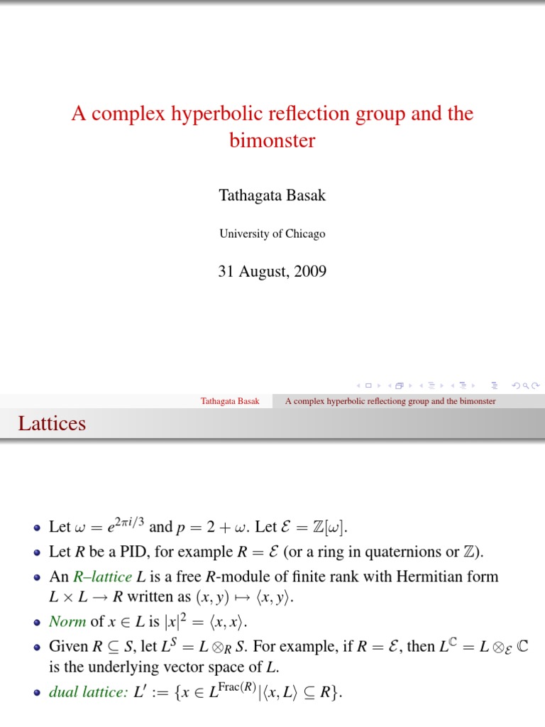 Hyperbolic Reflection and Bimonster | PDF | Topological Groups | Equations
