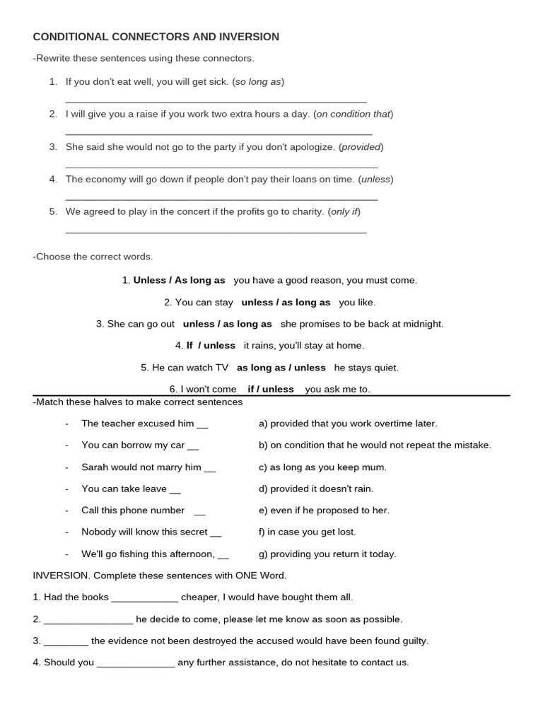 Conditional Connectors and Inversion Exercises | PDF