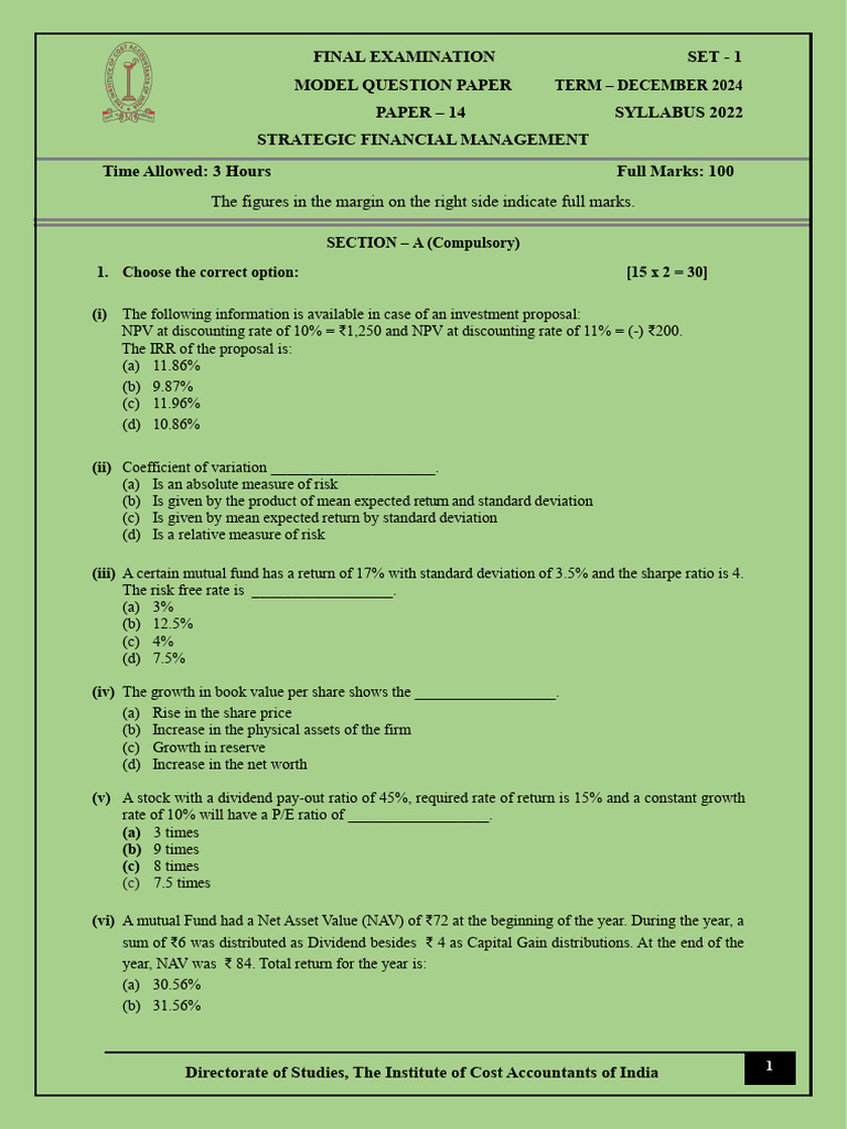 MQP Paper14 Set1 Dec24 R | PDF | Depreciation | Net Present Value