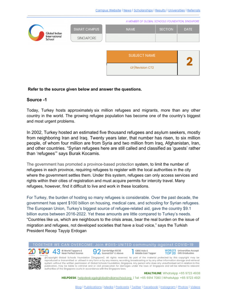 Revision CT2 CLSP7 GP 2024-25 | PDF | Refugees Of The Syrian Civil War | Refugee