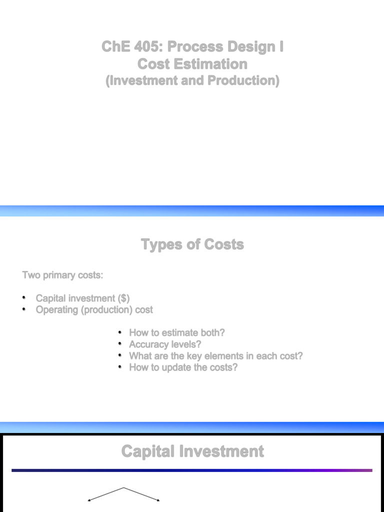 ChE 405 Lecture 4 Cost Estimation (FCi & TPC) Dec 2023 | PDF