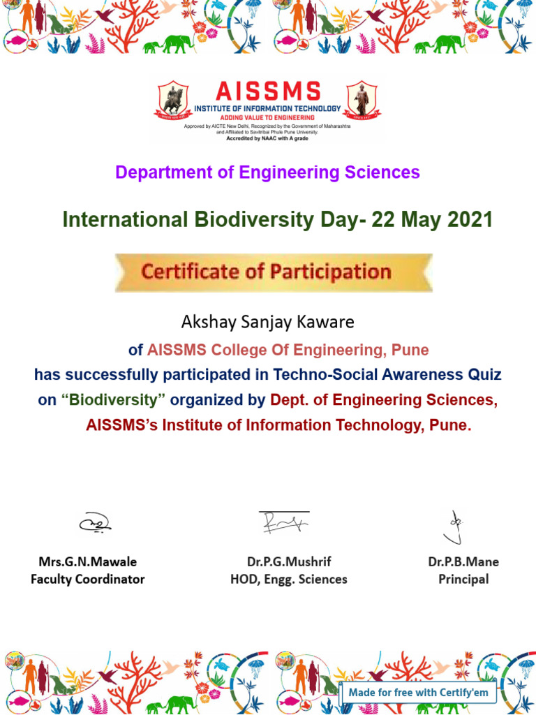 Certificate For For - Techno-Social Awareness Qui... | PDF