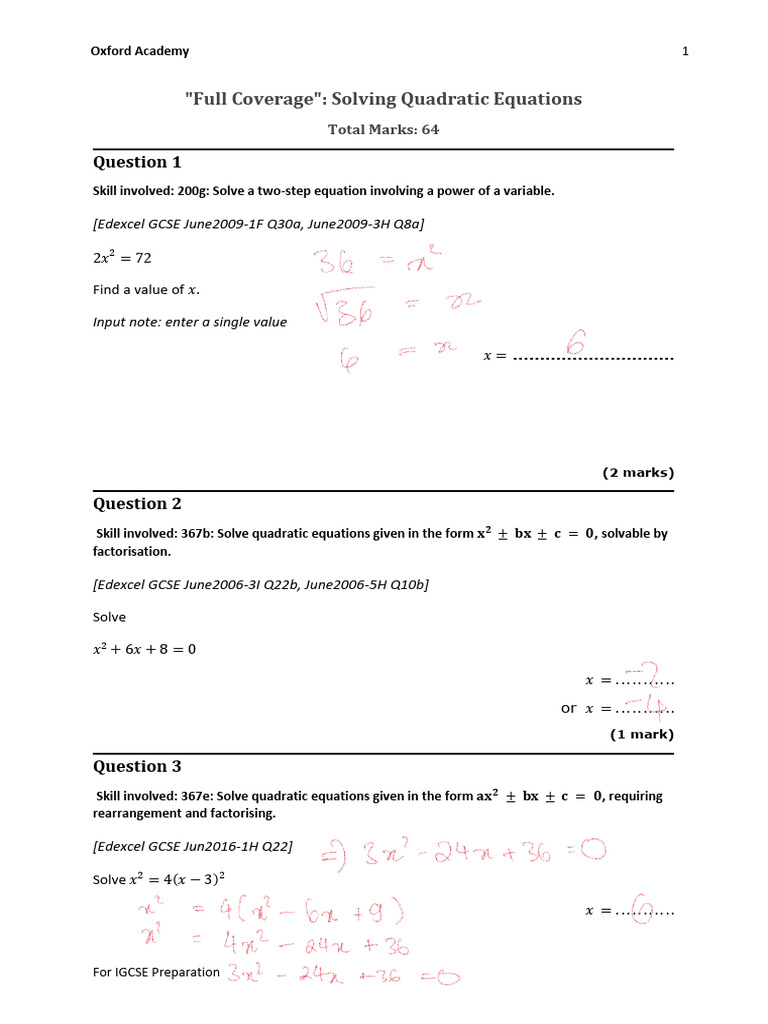 FullCoverageSolvingQuadraticEquations-to Students | PDF | Quadratic ...