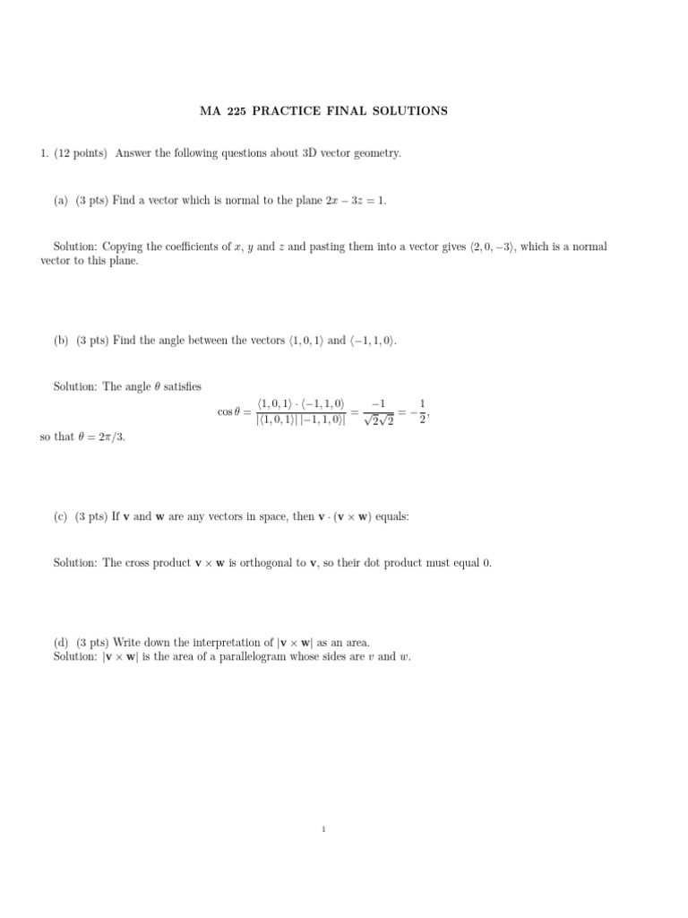 Final Practice Version Solutions | PDF | Euclidean Vector ...