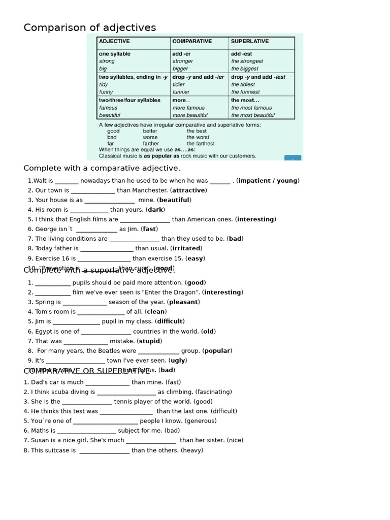 Comparative and Superlative Exercises | PDF