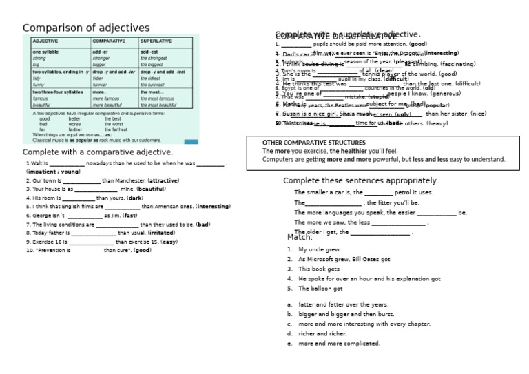 Adjective Comparison Exercises B2 | PDF | Underwater Diving