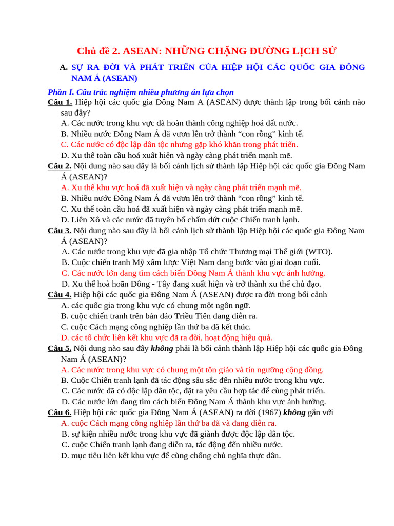 Bài Tập LS12 Chủ Đề 2 - Đáp Án | PDF