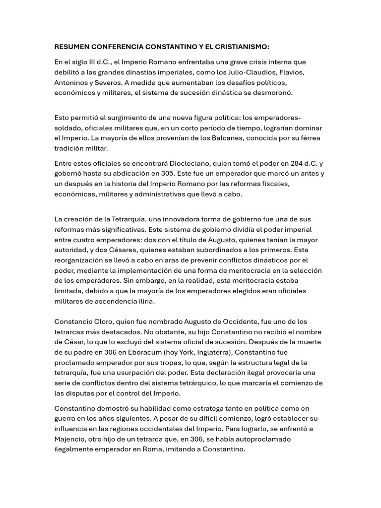 Resumen Conferencia Constantino | PDF | Constantino el grande | imperio ...