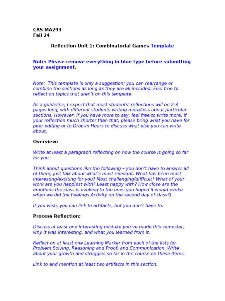 Template Portfolio Reflection Unit 1 | PDF | Mathematics | Reason