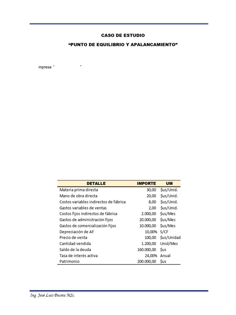 Análisis de Punto de Equilibrio y Apalancamiento | PDF | Business ...