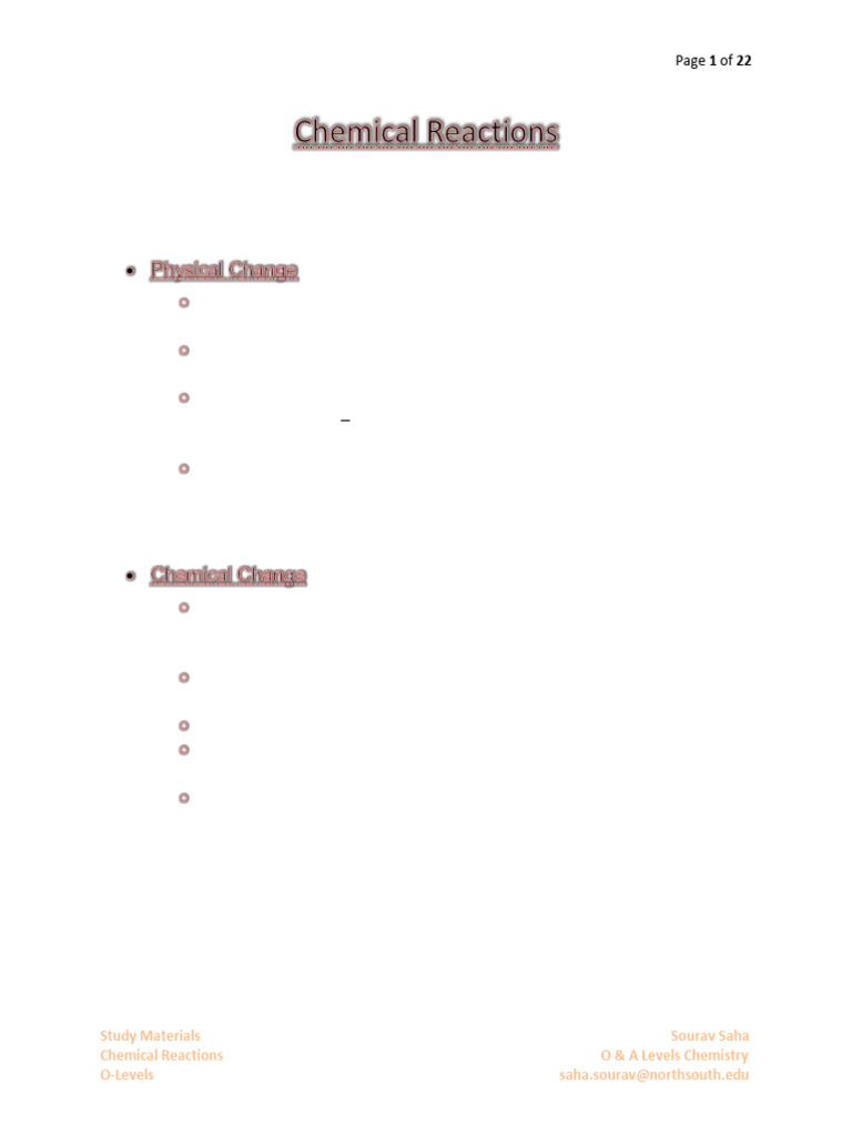 Chemical Reactions Notes OL (CIE) | PDF | Reaction Rate | Redox