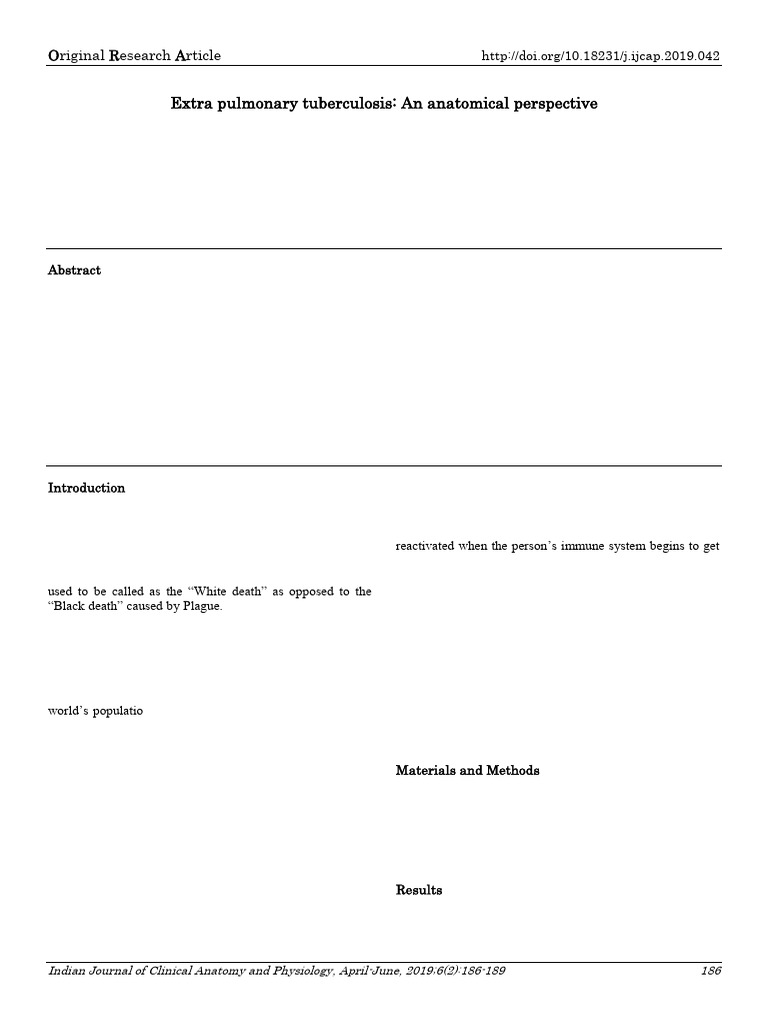 Extra Pulmonary Tuberculosis: An Anatomical Perspective: Original Research Article | PDF ...