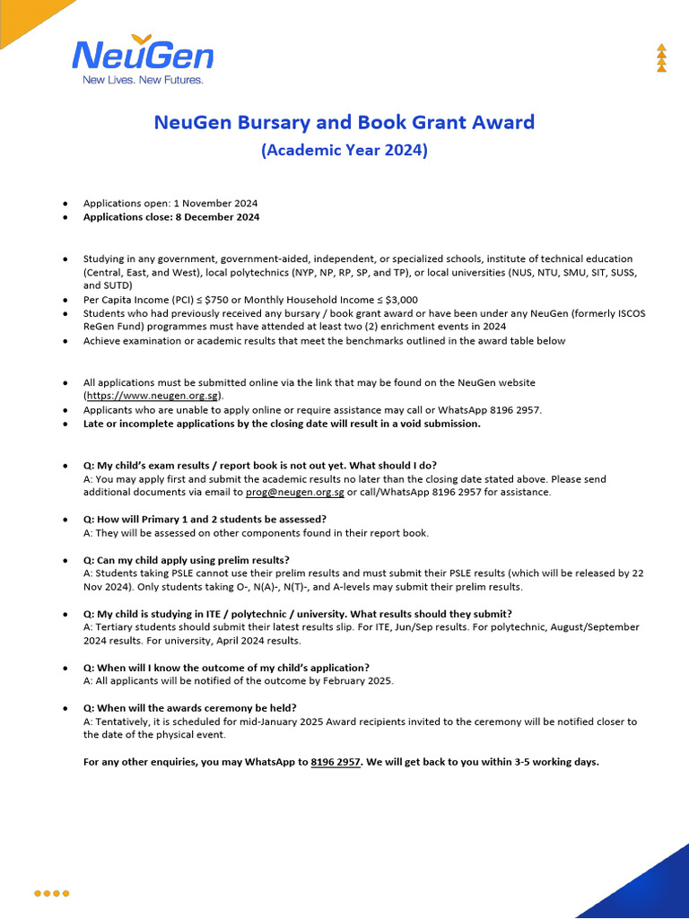 NeuGen Fund - 2024 Bursary & Book Grant Info Sheet | PDF | Educational ...