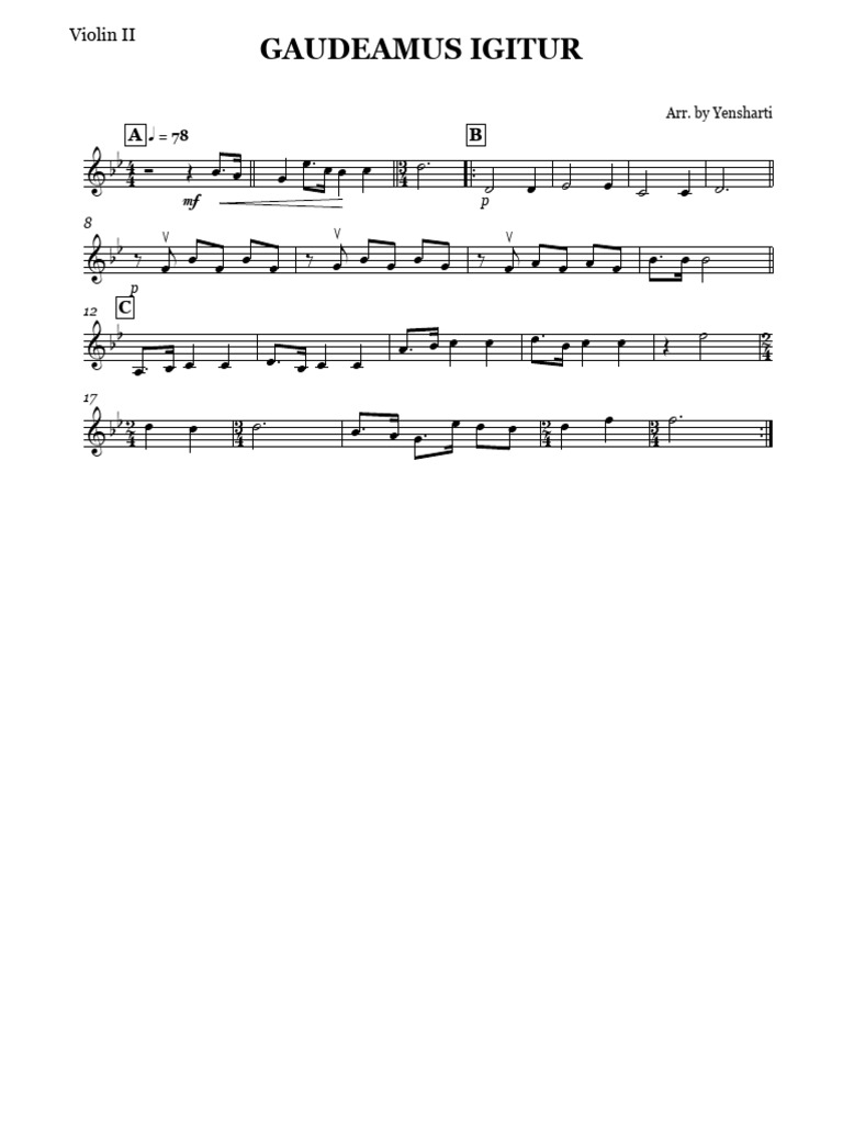 Violin II Arrangement of Gaudeamus Igitur | PDF