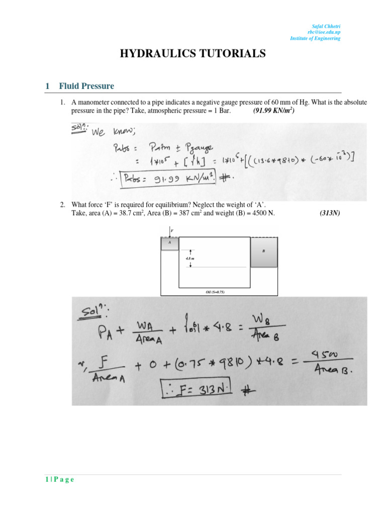 Hydraulics Tutorials Safal | PDF | Boundary Layer | Pressure Measurement