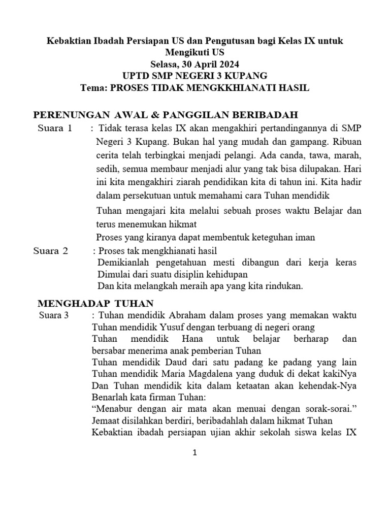 Liturgi Ibadah Persiapan Ujian SMP3 | PDF | Karier & Perkembangan