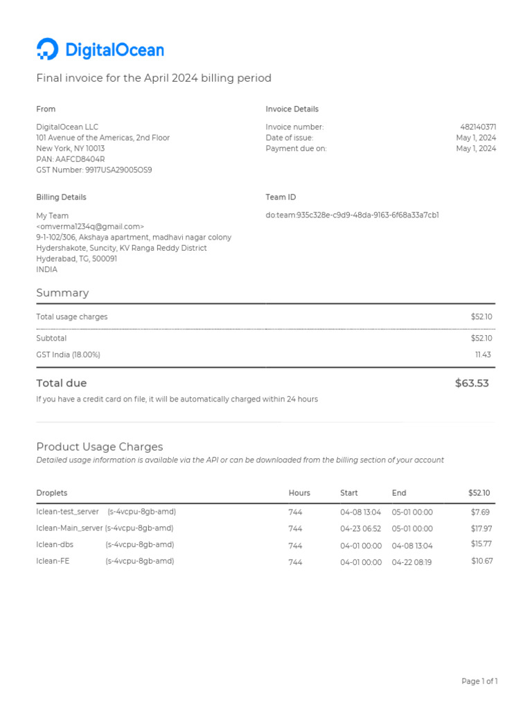 DigitalOcean Invoice 2024 Apr (14117549-482140371) | PDF