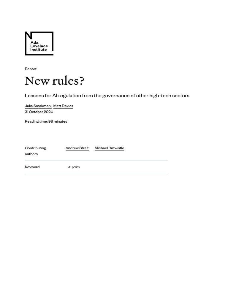 New Rules - Ada Lovelace Institute | PDF | Artificial Intelligence ...