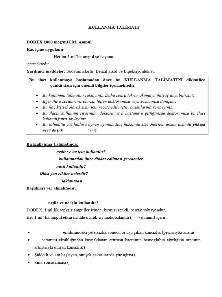 Dodex Im Ampul 1000 MCGML 5x1 Mllik Ampul KT 02042013 | PDF