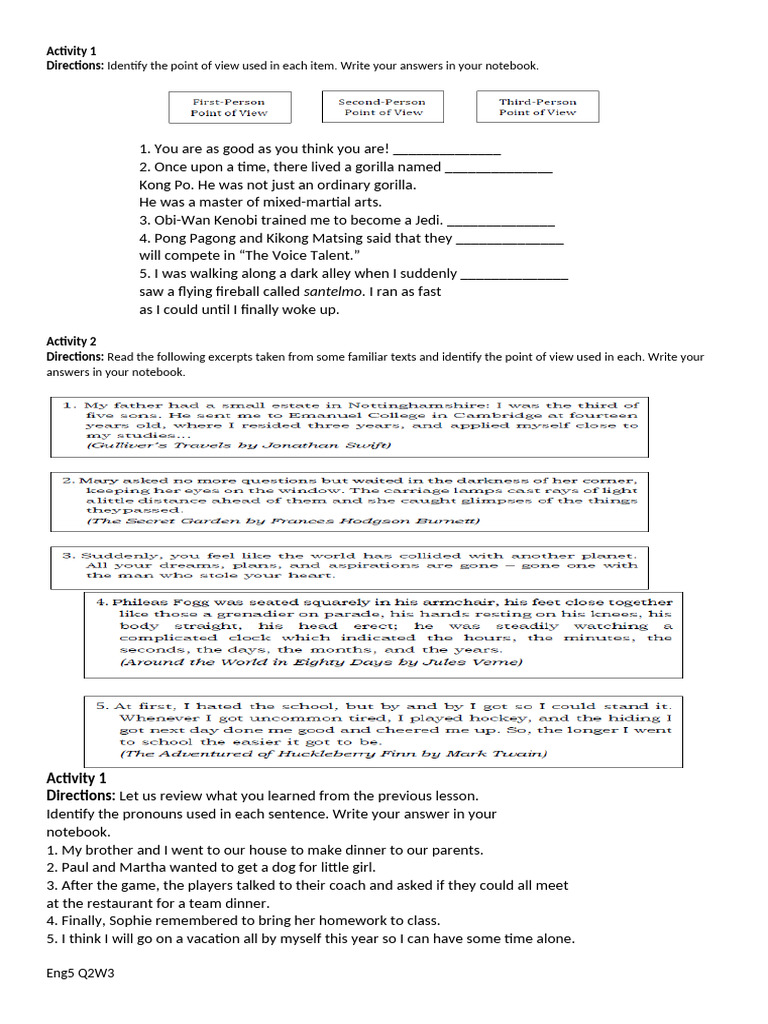 English 5 Q2W3 | PDF | Narration