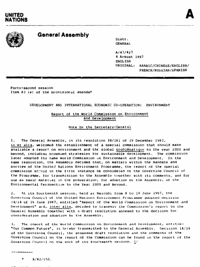 Brundtland Report on Sustainable Development | PDF