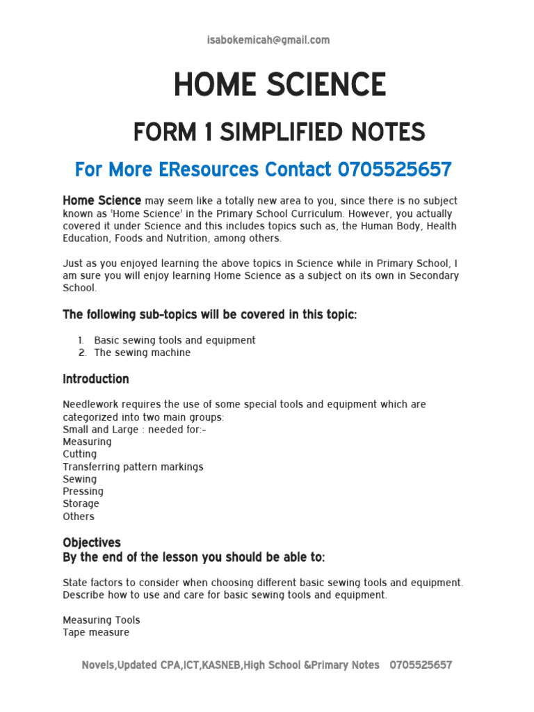 Form 1 Home-Science Simplified | PDF