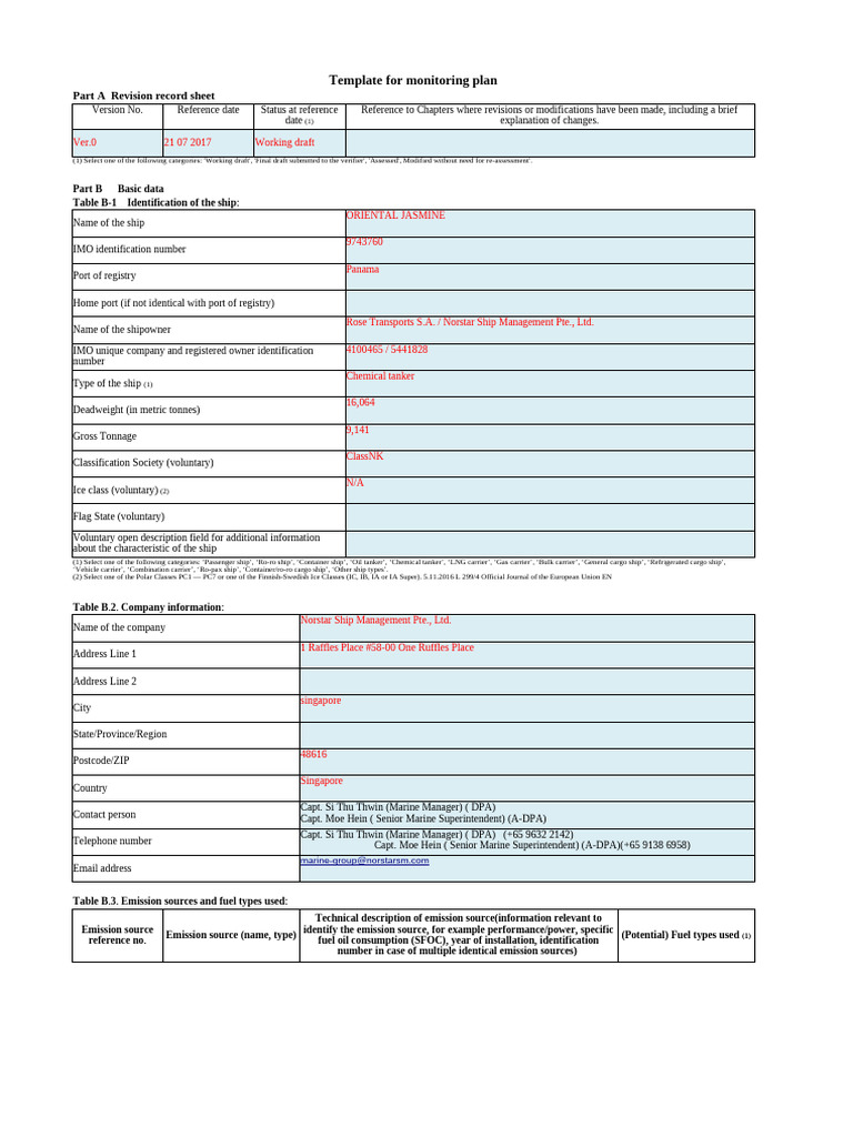 EU MRV MP Template - OrientalJasmine (Amended) | PDF | Fuel Oil ...