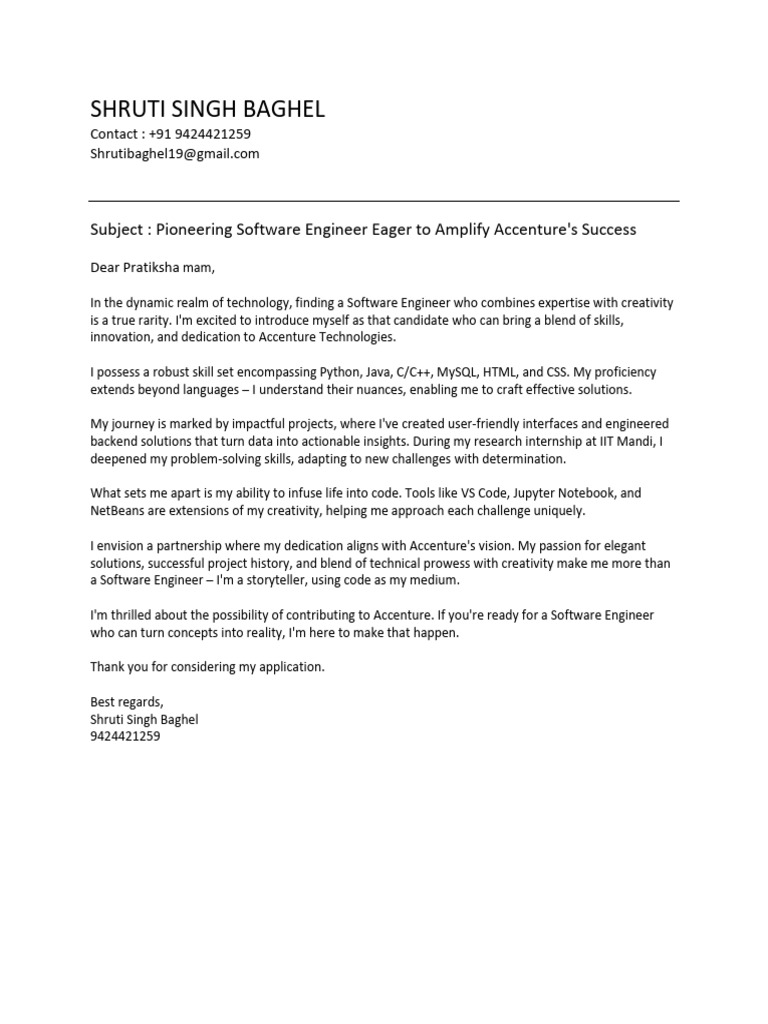 Cover Letter Accenture | PDF
