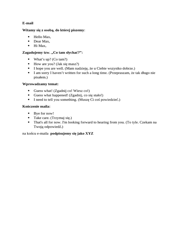 Klasa 6 Zwroty Do Maila | PDF