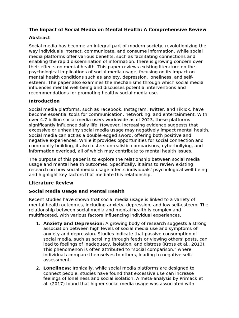 The Impact of Social Media On Mental Health | PDF | Popular Culture ...