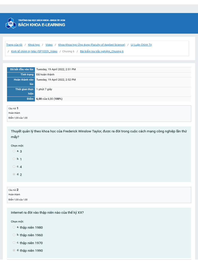 CDTC-BÀI KIỂM TRA TRẮC NGHIỆM CHƯƠNG 6 | PDF