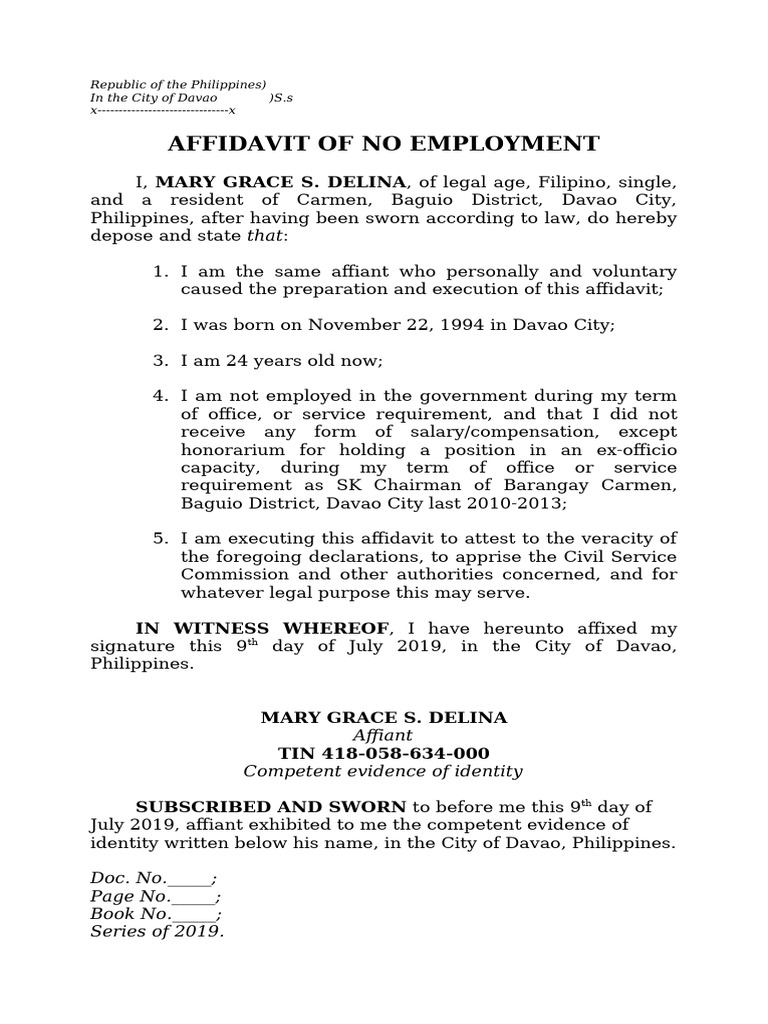 Affidavit of No Employment | PDF