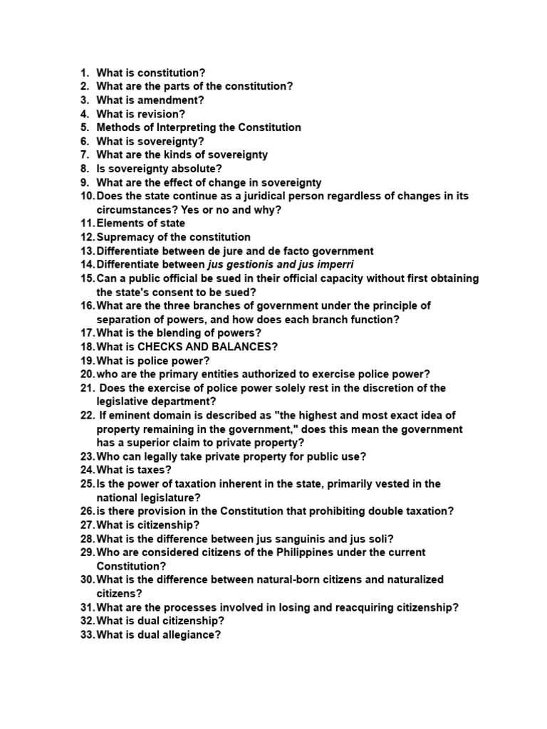 CONSTI LAW QUESTION | PDF | Separation Of Powers | Constitution