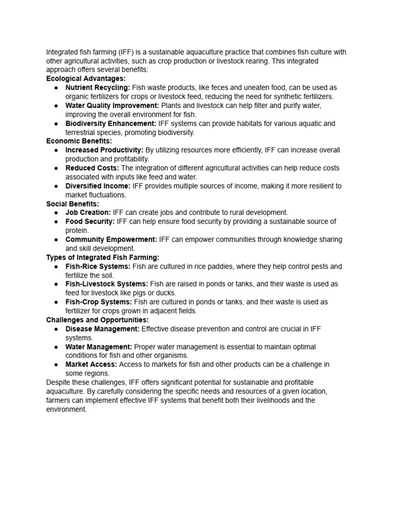 Benefits of Integrated Fish Farming | PDF | Agriculture | Livestock