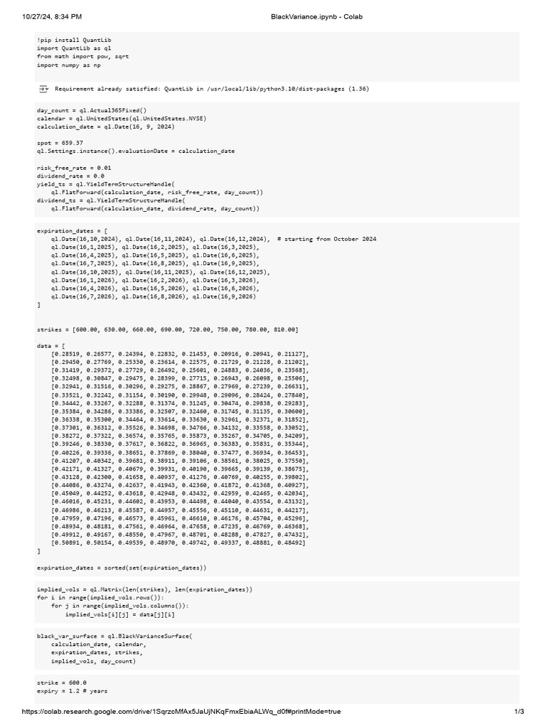 BlackVariance - Ipynb - Colab | PDF | Mathematical Finance | Mathematical Economics