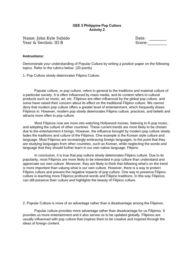 GEE-3-Activity-2 | PDF | Popular Culture | Philippines