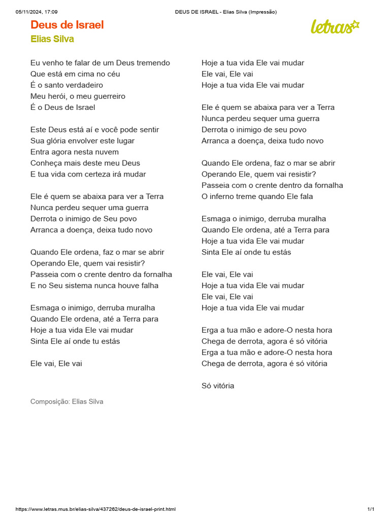 Letra do Hino "Deus de Israel" | PDF
