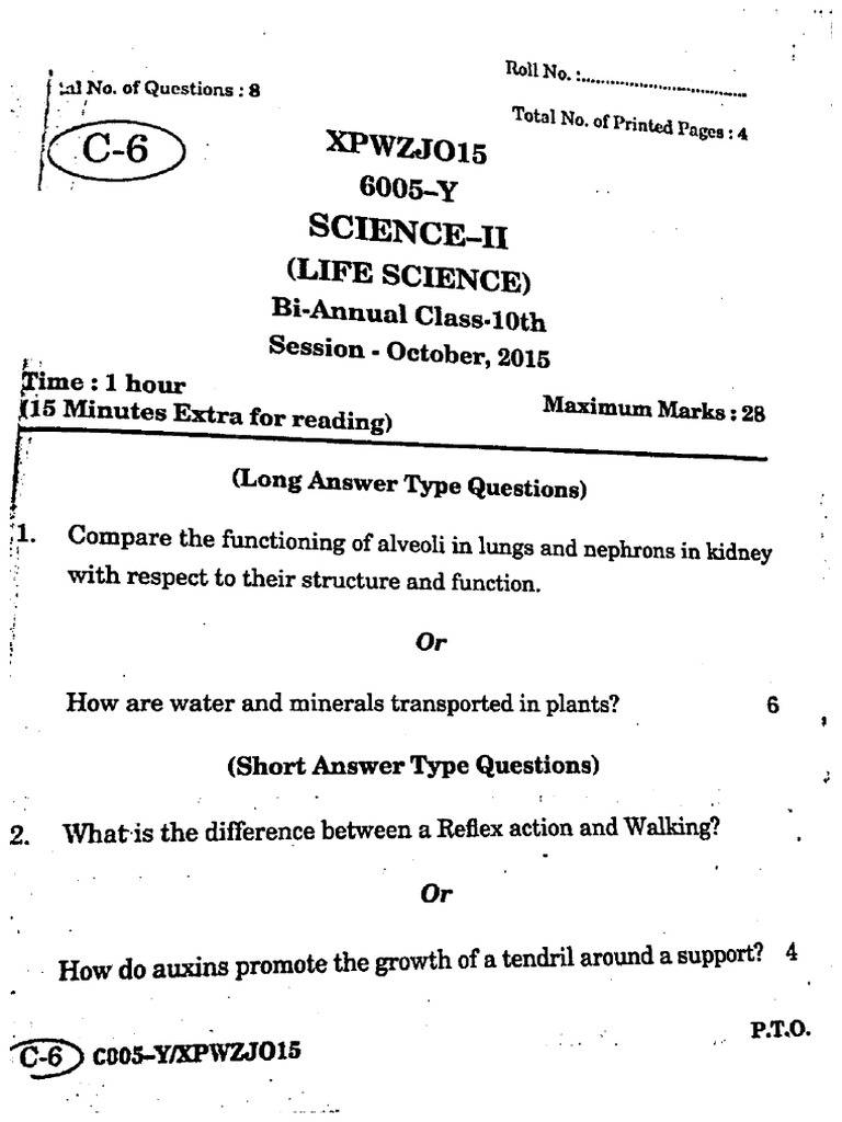 JK Bose Class 10 Science 2 Life Science 6005 y 2015 | PDF