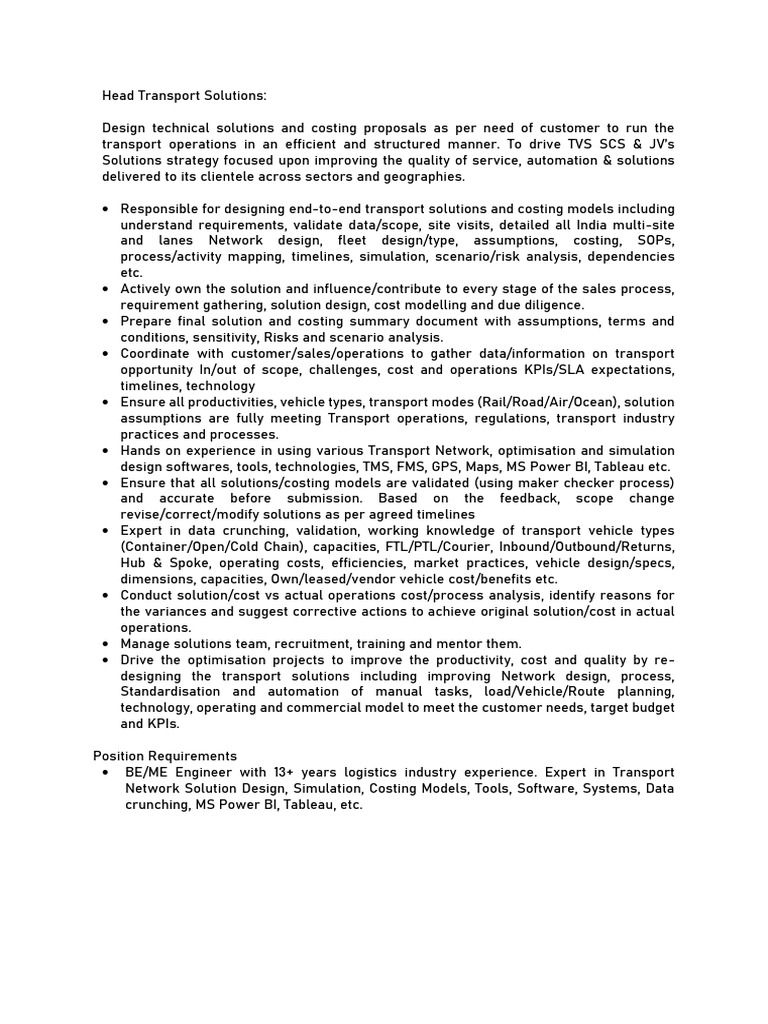 JD - Head Transport Solutions | PDF | Transport | Simulation