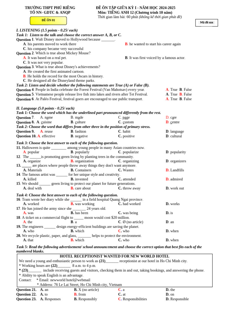 ĐỀ ÔN KT GKI -ANH 12 -SỐ 01 -Thuần | PDF | Steve Jobs | Apple Inc.