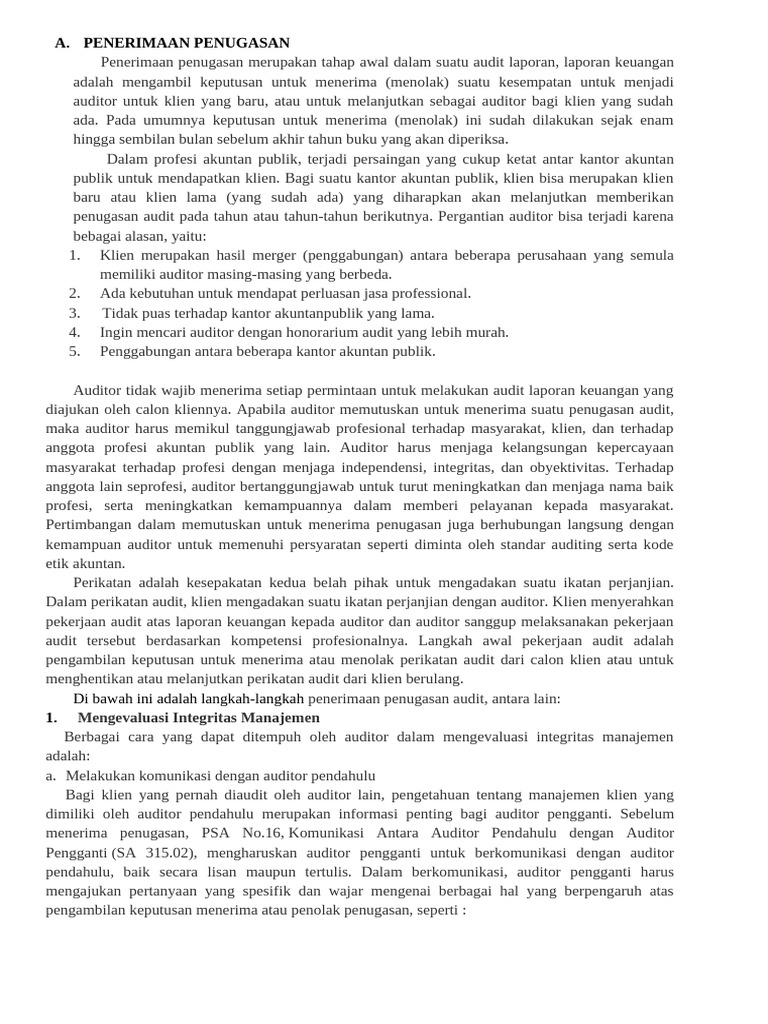 Penerimaan Penugasan Dan Perencanaan Audit | PDF