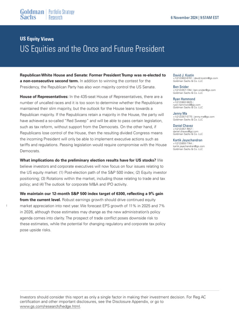 US Equity Views - US Equities and The Once and Future President | PDF ...