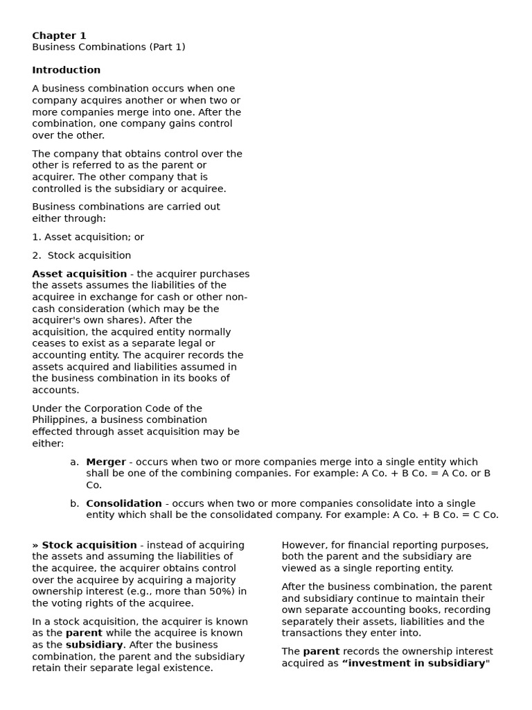 Business Combi Chapter 1 | PDF | Mergers And Acquisitions | Lease