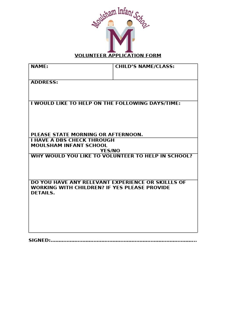 School Volunteer Application Form | PDF