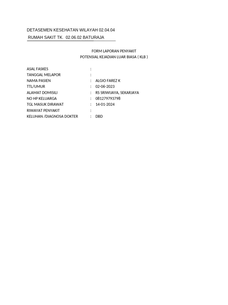 Form W1 KLB untuk RS Sanglah | PDF